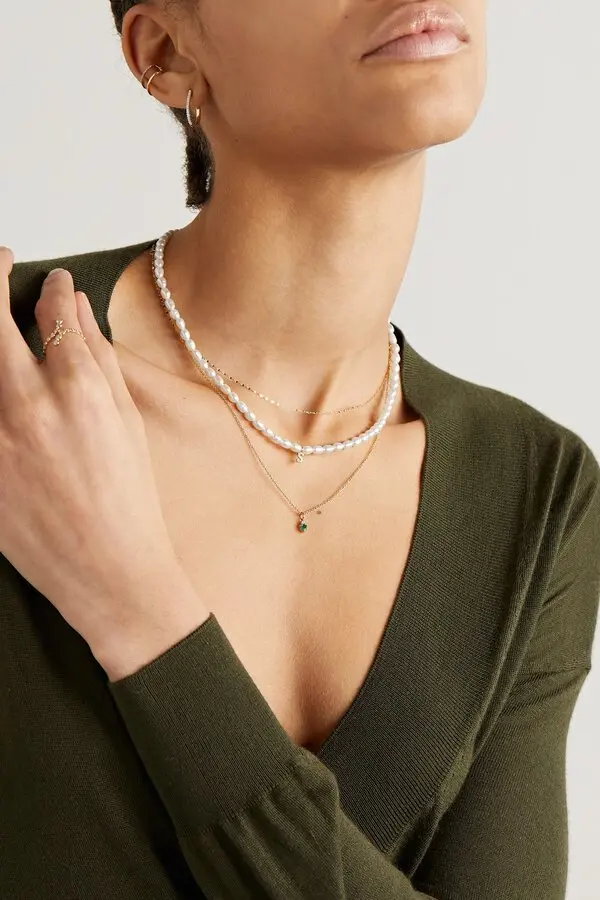 STONE AND STRAND Initial 10-karat Pearl And Diamond Necklace