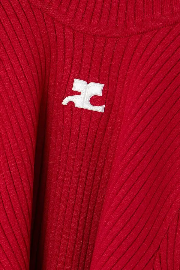 COURREGES Embroidered Ribbed-knit Top - Red