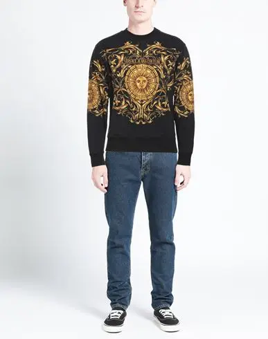 Versace Sweatshirt In French Terry With Signature Print - Black
