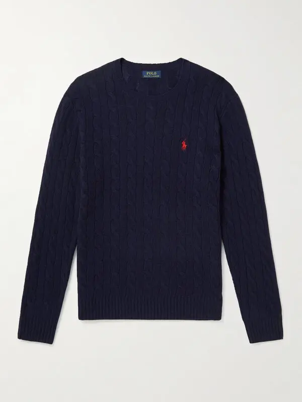 Polo Ralph Lauren Cable-knit Wool And Cashmere-blend Sweater - Blue