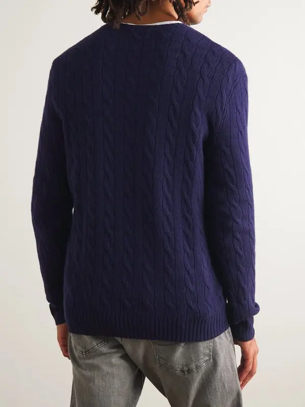 Polo Ralph Lauren Cable-knit Wool And Cashmere-blend Sweater - Blue