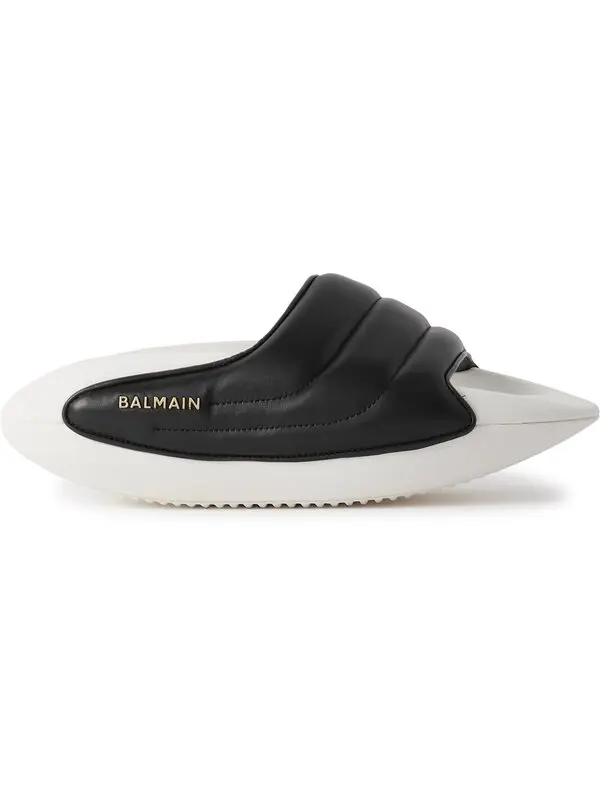 Balmain B-It-Puffy Quilted Leather Slides Eu 41 In Black  display picture 2