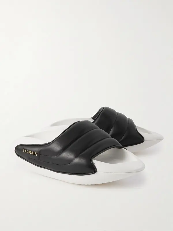 Balmain B-It-Puffy Quilted Leather Slides Eu 41 In Black  display picture 1