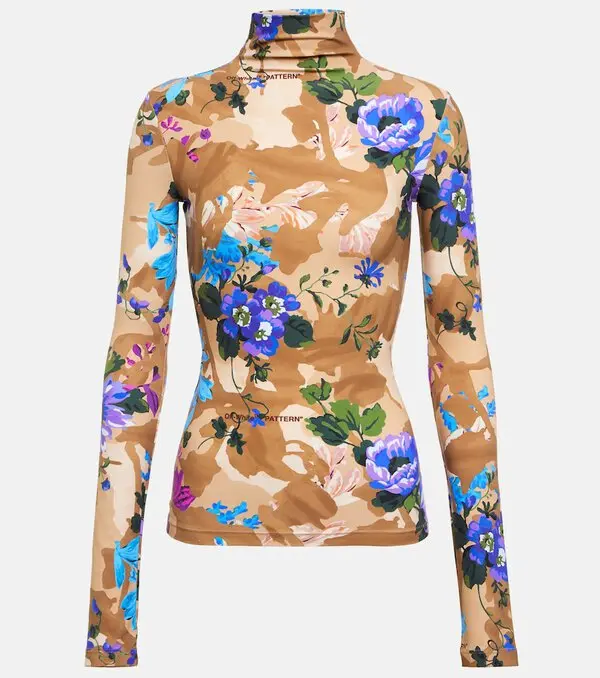 Off-White Floral Jersey Turtleneck Top