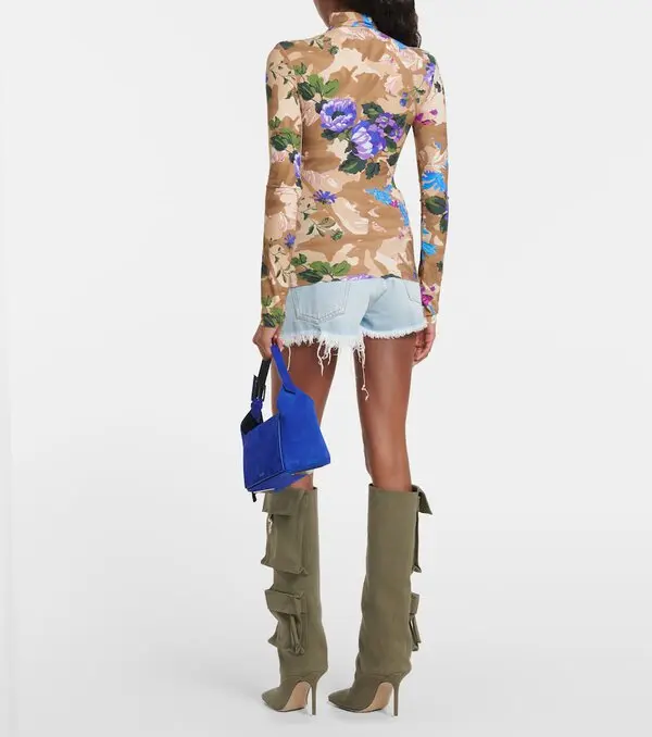 Off-White Floral Jersey Turtleneck Top