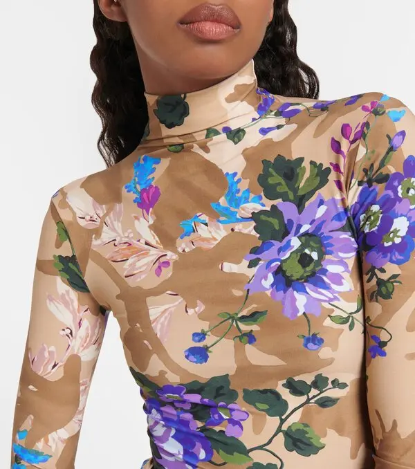 Off-White Floral Jersey Turtleneck Top