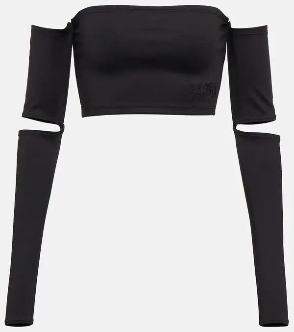 MAISON MARGIELA Jersey Crop Top With Cutout Sleeves - Black