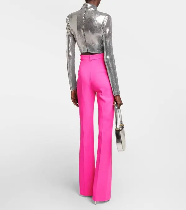 David Koma High-rise Flared Wool-blend Pants - Pink