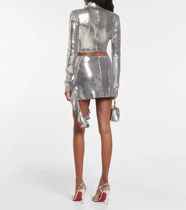 David Koma Sequined Mockneck Crop Top - Silver