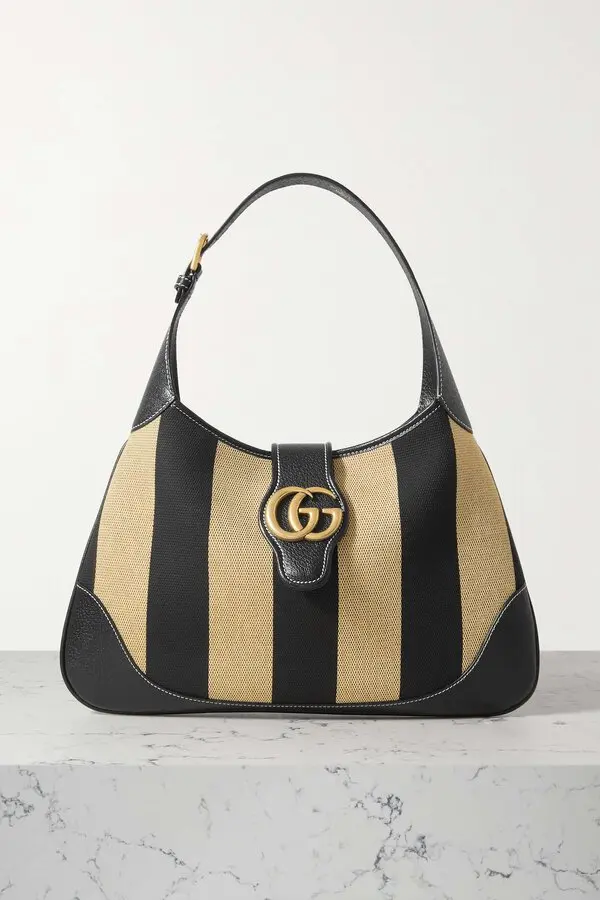 Gucci Aphrodite Striped Leather-Trimmed Cotton-Canvas Shoulder Bag
