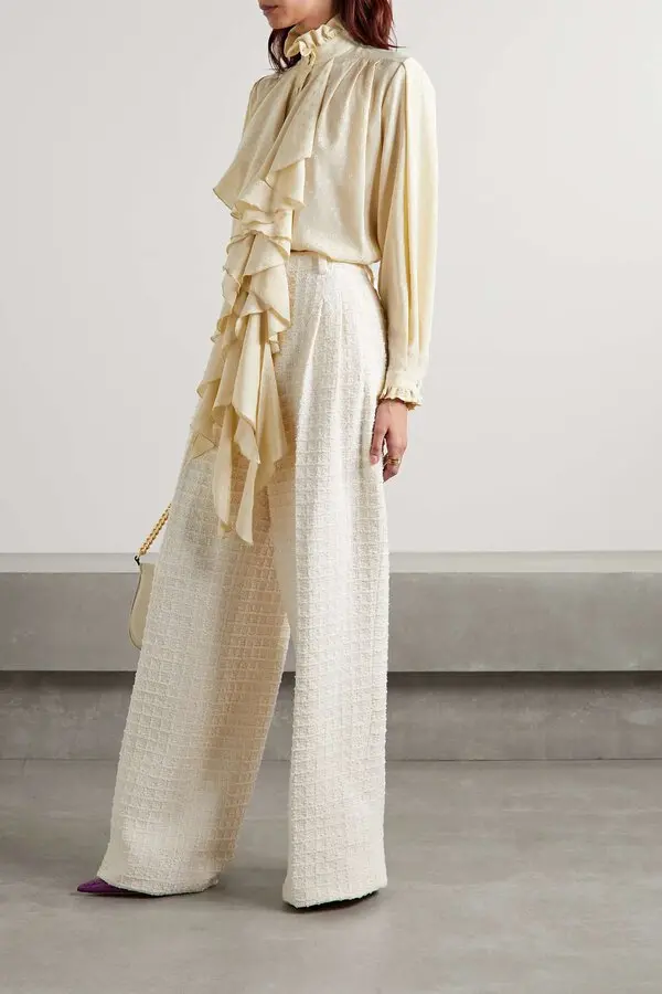 Gucci Cotton-blend Tweed Wide-leg Pants