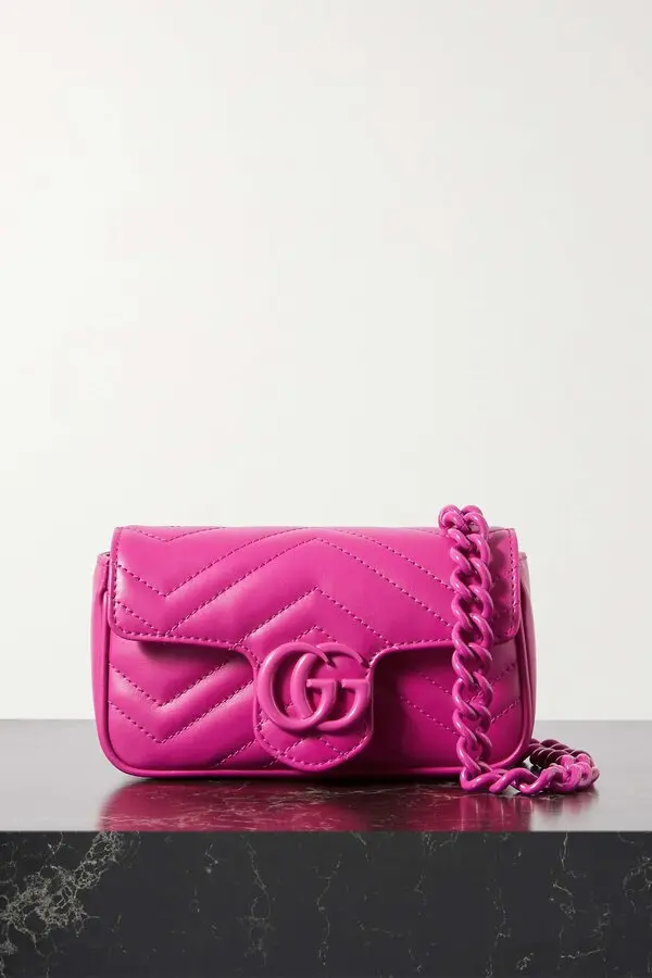 Gucci Fuchsia Gg Marmont Quilted Leather Shoulder Bag White