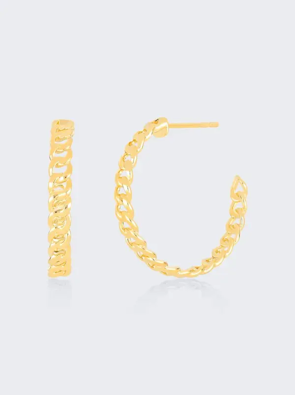 Ef Collection Gold Curb Chain Hoop Earrings - 14k Yellow Gold