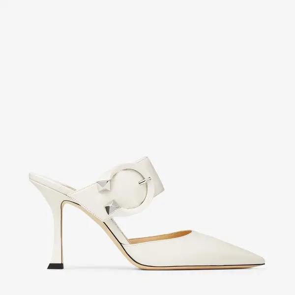 JIMMY CHOO Magie 90 Latte Nappa Leather Pointed-toe Mules With C-buckle Multicolor
