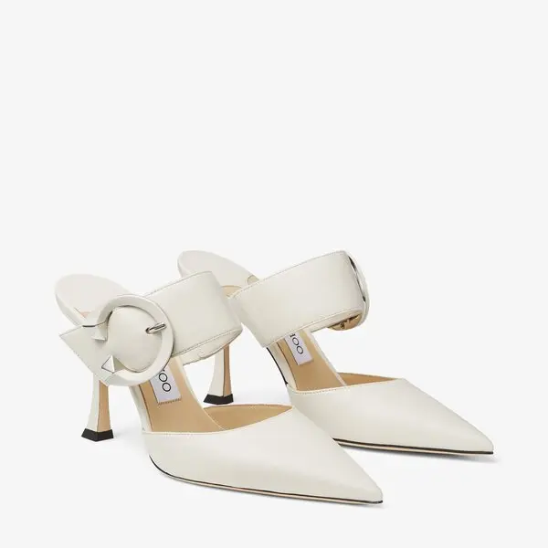JIMMY CHOO Magie 90 Latte Nappa Leather Pointed-toe Mules With C-buckle Multicolor