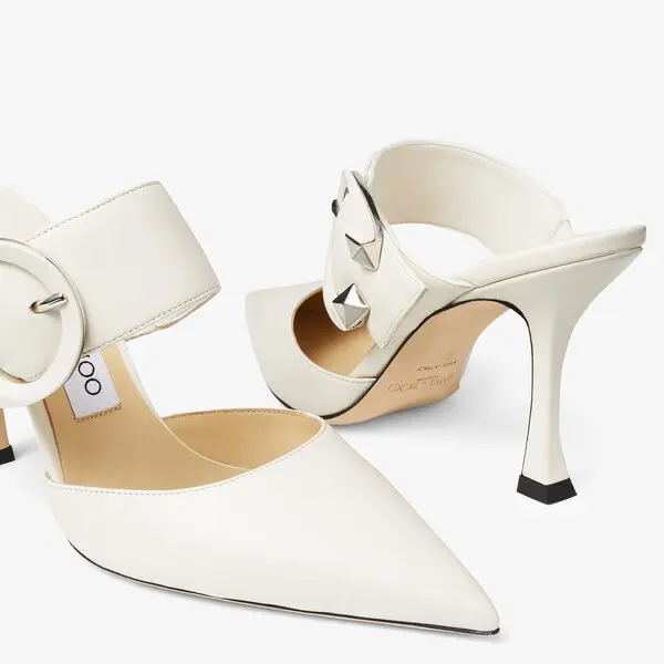 JIMMY CHOO Magie 90 Latte Nappa Leather Pointed-toe Mules With C-buckle Multicolor