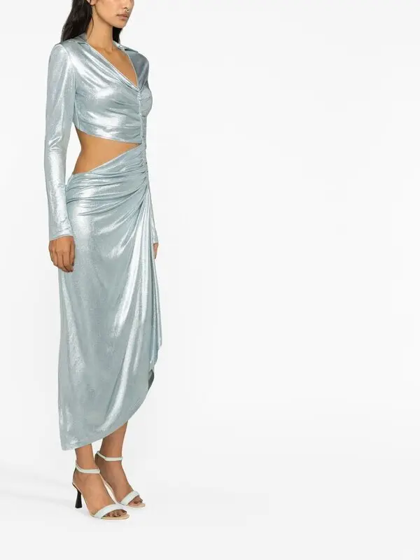 Off-White Metallic Draped Midi Dress - Blue