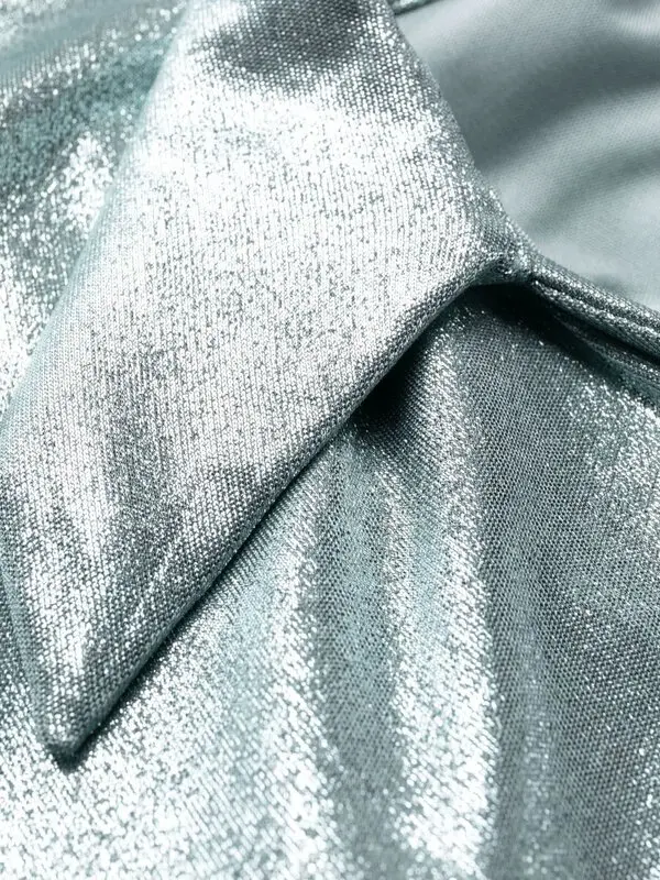 Off-White Metallic Draped Midi Dress - Blue