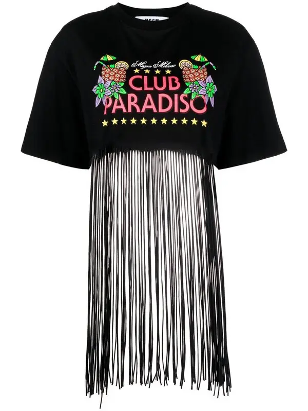 MSGM Graphic-print Frayed T-shirt