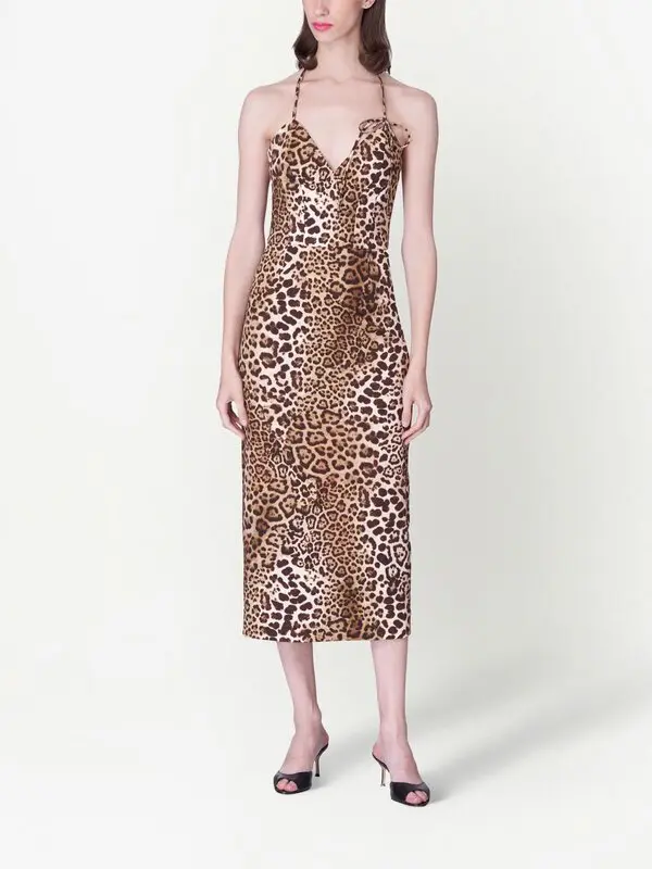 Carolina Herrera Leopard Print Halterneck Dress