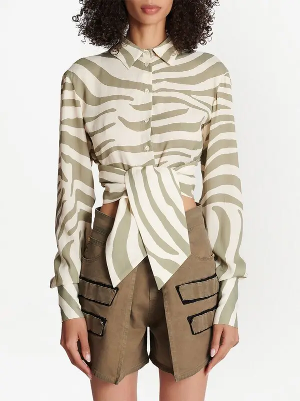 Balmain Animal-print Tie-waist Shirt - Neutrals