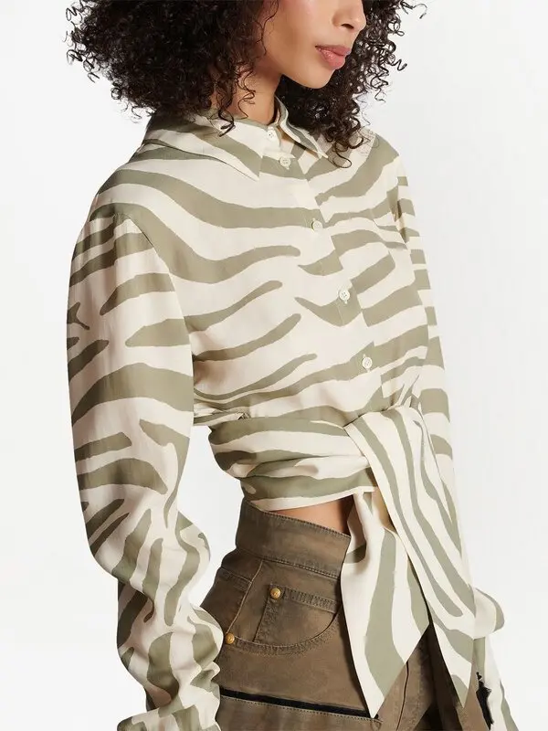 Balmain Animal-print Tie-waist Shirt - Neutrals