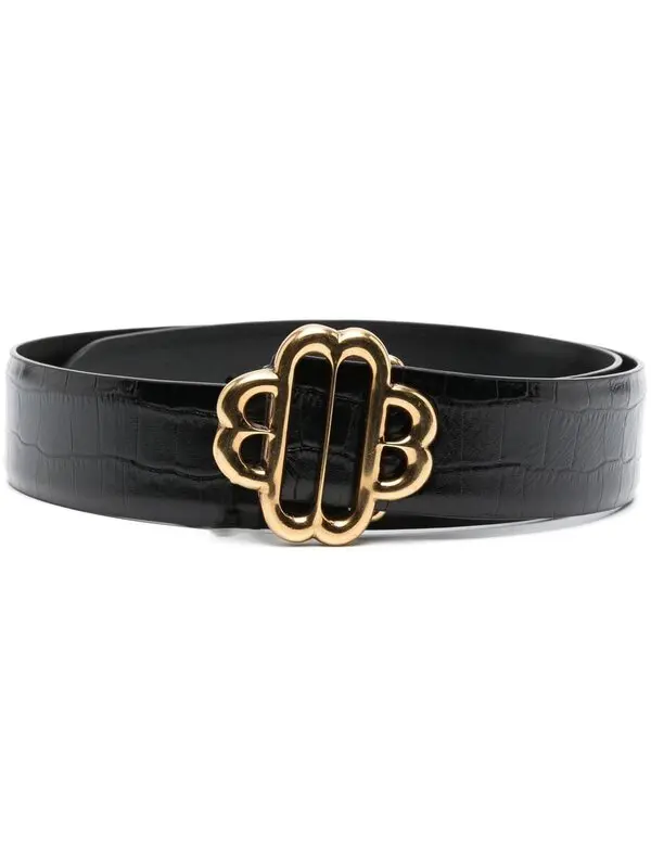 Maje Crocodile-embossed Leather Belt - Black