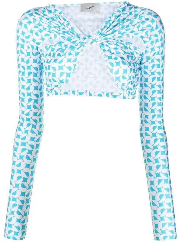 Coperni Patterned Ruched Cropped Top - Blue