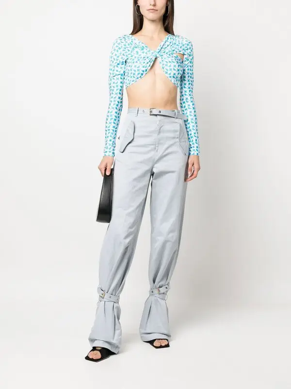 Coperni Patterned Ruched Cropped Top - Blue