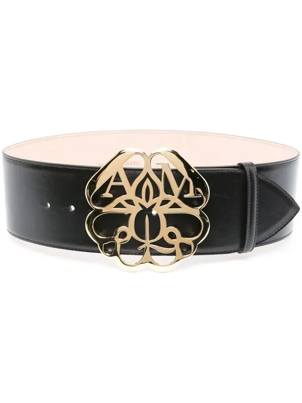 Alexander Mcqueen Logo-Plaque Leather Belt In Black - 47