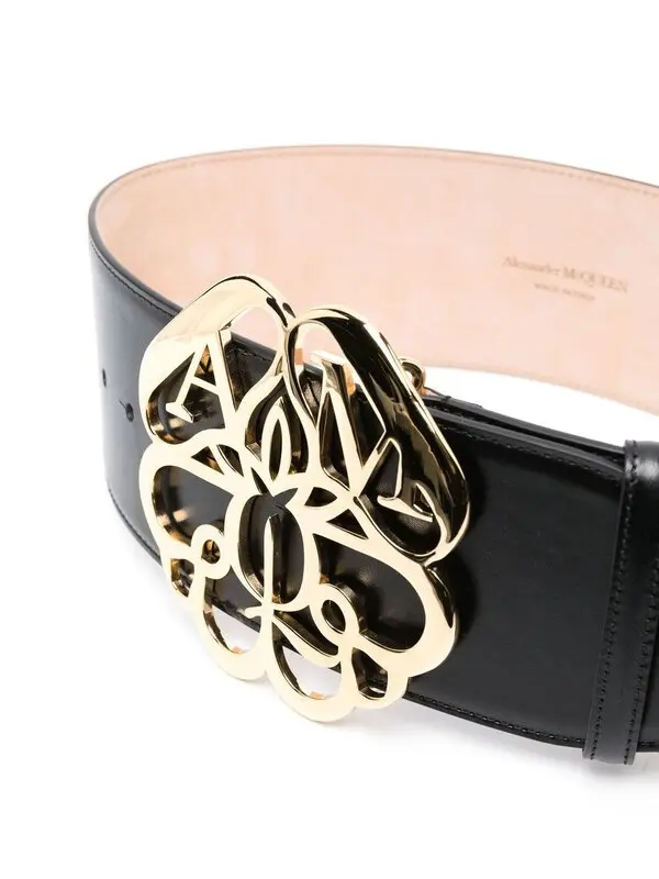 Alexander Mcqueen Logo-Plaque Leather Belt In Black - 47