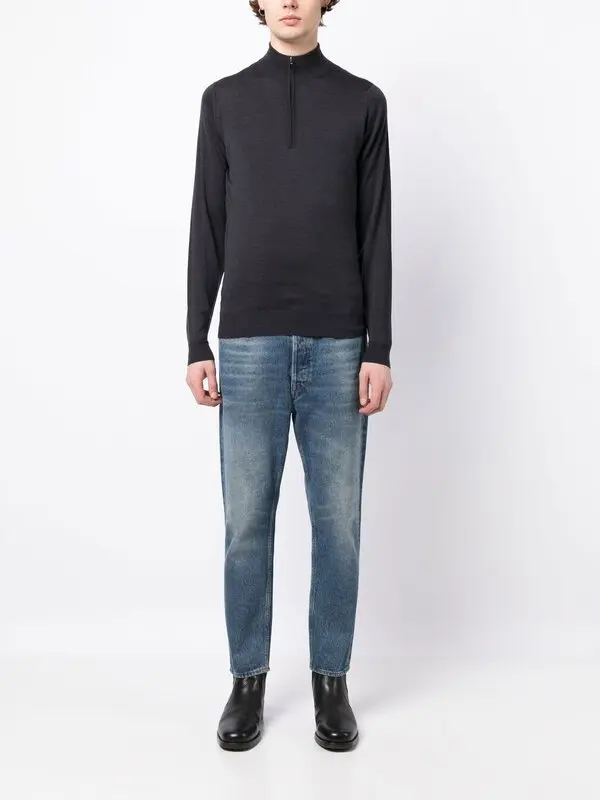 John Smedley Barrow Zip Pullover Jumper - Black