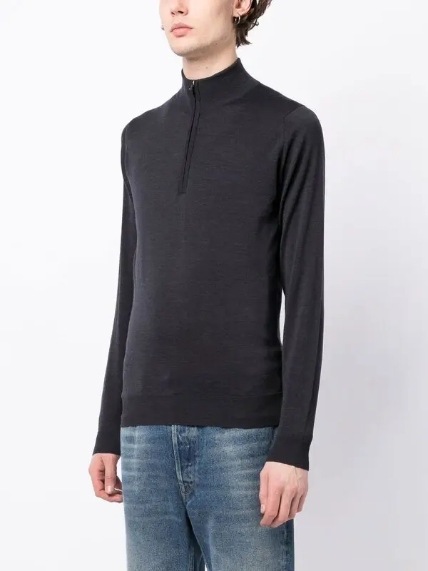 John Smedley Barrow Zip Pullover Jumper - Black