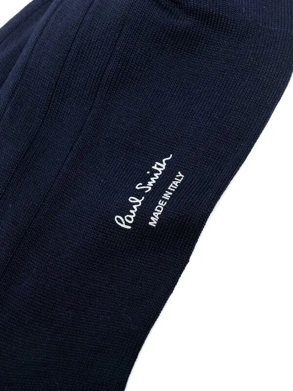 Paul Smith Ribbed Knit Organic Cotton Blend Socks - Blue