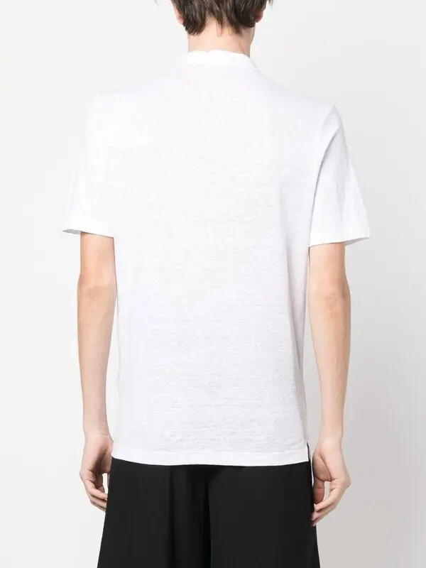 LARDINI Linen Band Collar Polo Top - White
