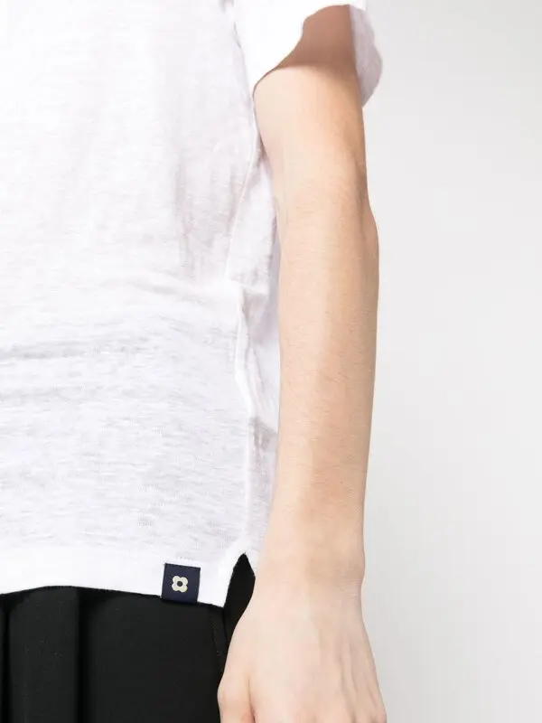 LARDINI Linen Band Collar Polo Top - White