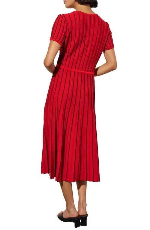 Ming Wang Stripe A-line Midi Sweater Dress