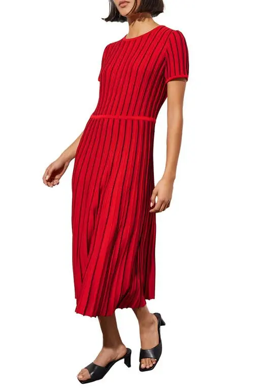Ming Wang Stripe A-line Midi Sweater Dress