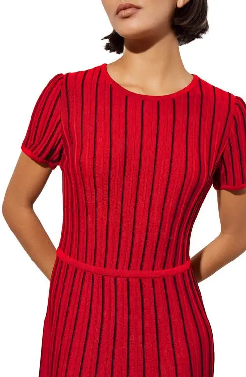 Ming Wang Stripe A-line Midi Sweater Dress