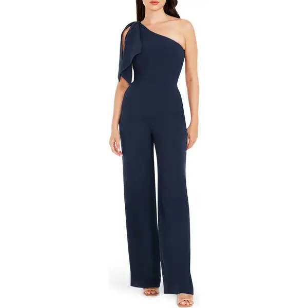 Dress The Population Tiffany One-shoulder Jumpsuit - Midnight Blue B