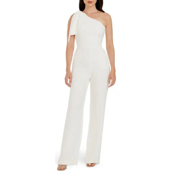 Dress The Population Tiffany One-shoulder Jumpsuit - Off White