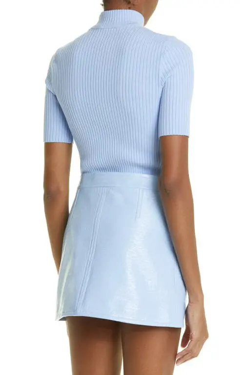 COURREGES Embroidered Logo Mock Neck Ribbed Sweater - Sky