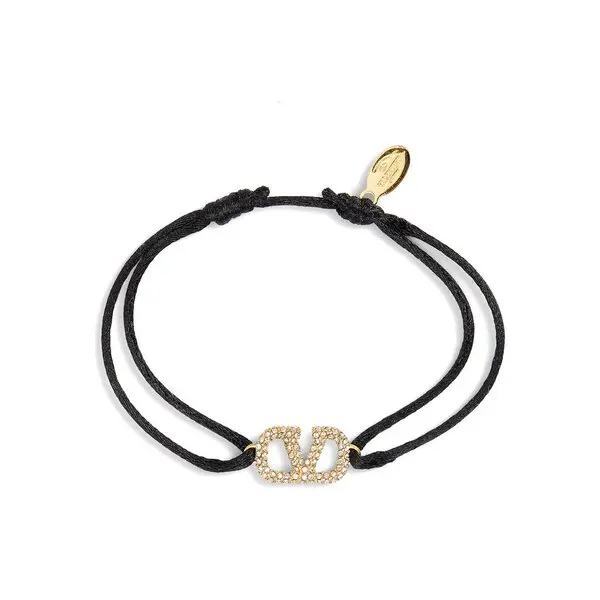 Valentino Garavani Vlogo Signature Cord Bracelet - Nero/ Crystal Silver Shade