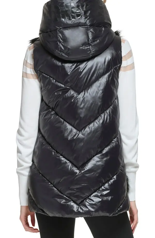 Dkny Faux Fur Hooded Puffer Vest - Black | Editorialist