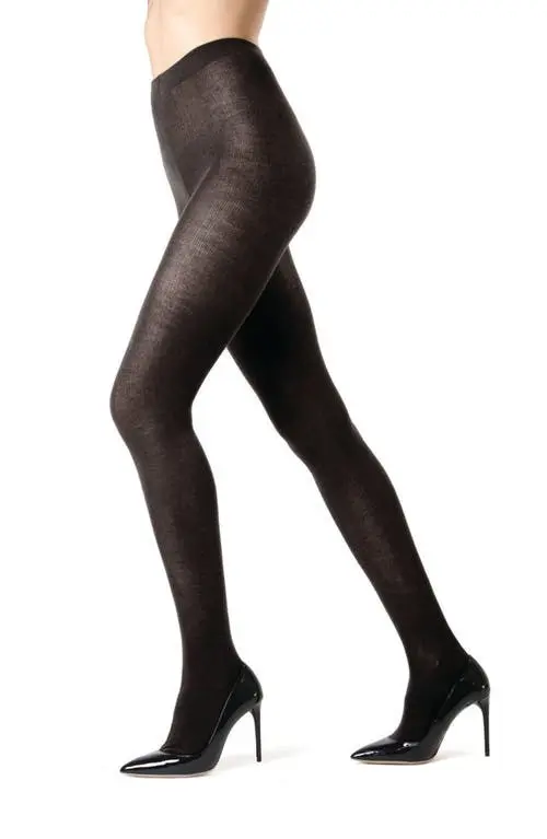 MEMOI Flat Knit Sweater Tights - Black