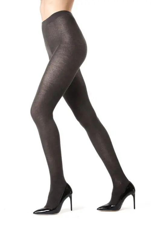 MEMOI Flat Knit Sweater Tights - Charcoal