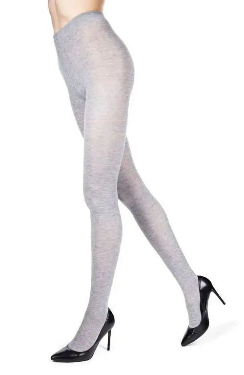 MEMOI Flat Knit Sweater Tights - Lt Gray Heather