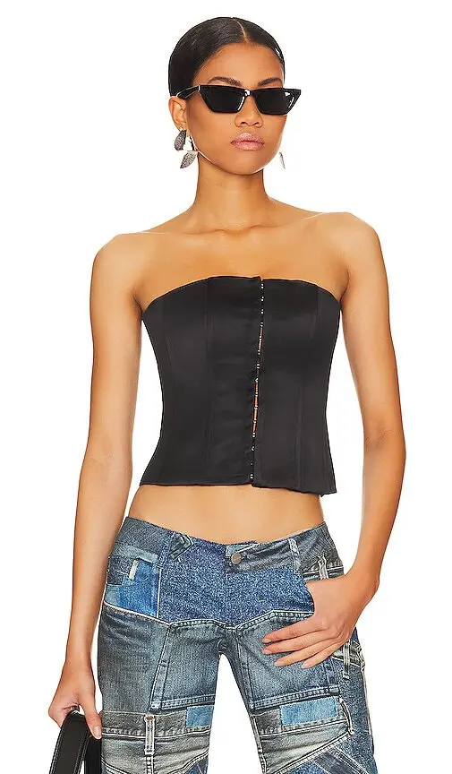 GUIZIO Satin Corset Top - Black
