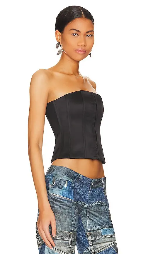 GUIZIO Satin Corset Top - Black