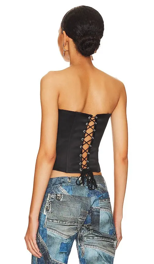 GUIZIO Satin Corset Top - Black